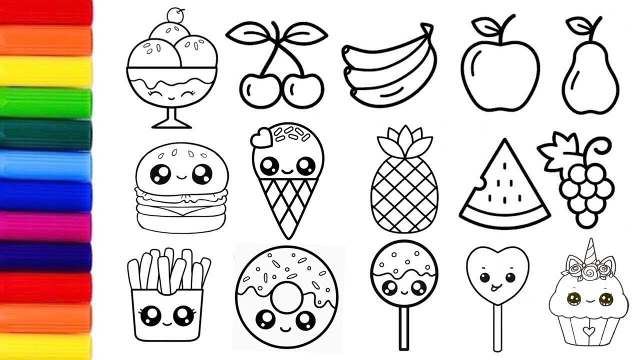 How to Draw FOODS in an Easy Way | Drawing for Kids | How to Different ...