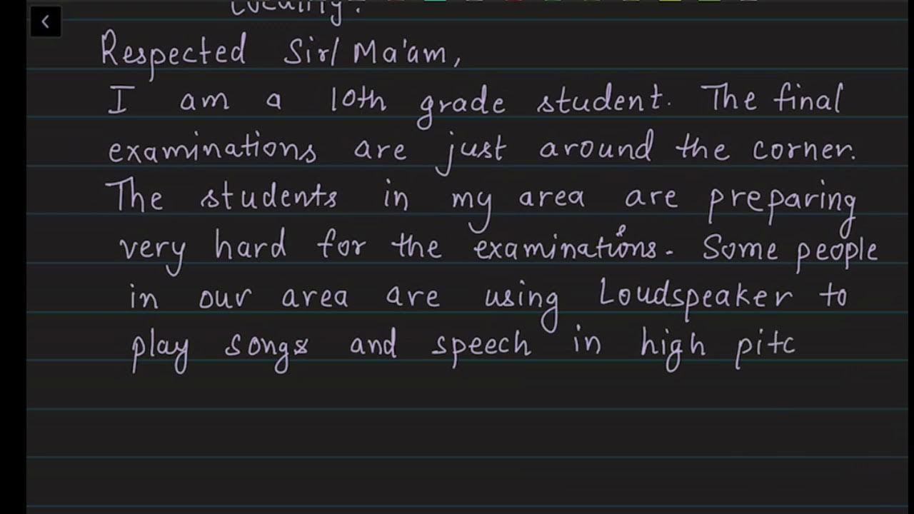 write an application to the district collector regarding noise pollution during examination time ...