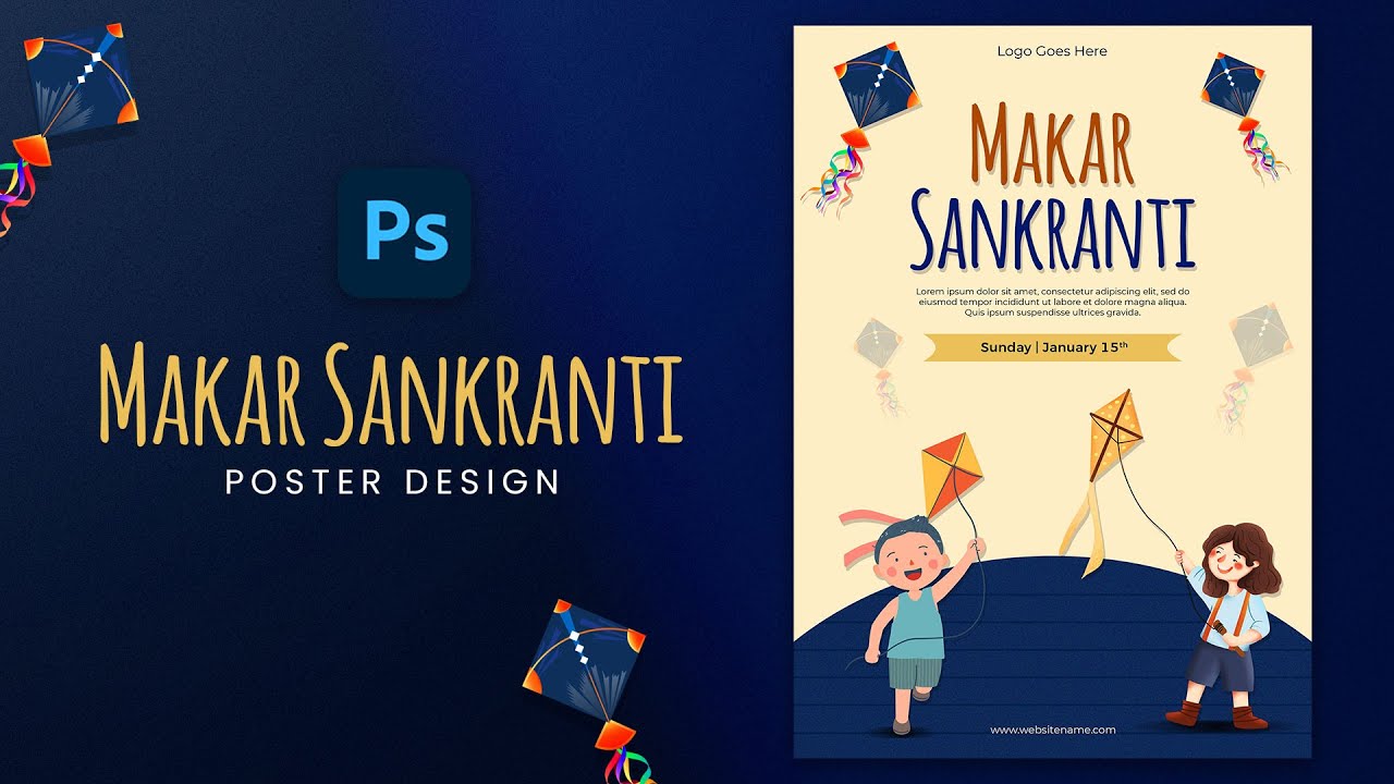 Makar Sankranti Post Design Tutorial | Makar Sankranti Poster Design in ...