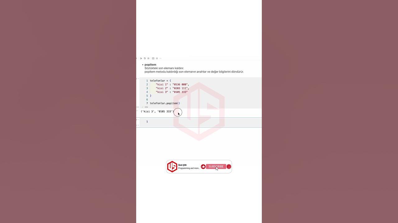 Python Sözlük Metotları Popitem Python Sözlükler Coding Programming Python Youtube