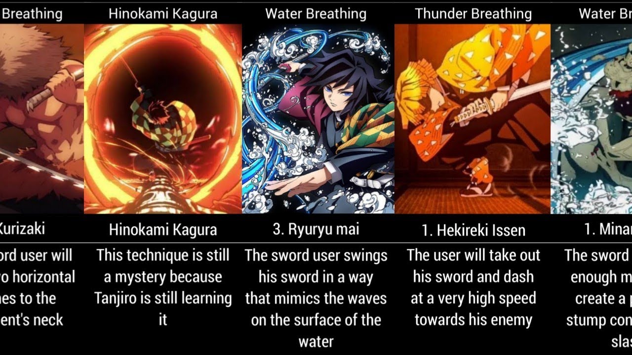 LIST OF BREATHING TECHNIQUES IN ANIME DEMON SLAYER - YouTube