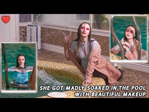 She got madly soaked in the pool with beautiful makeup | wetlook girl