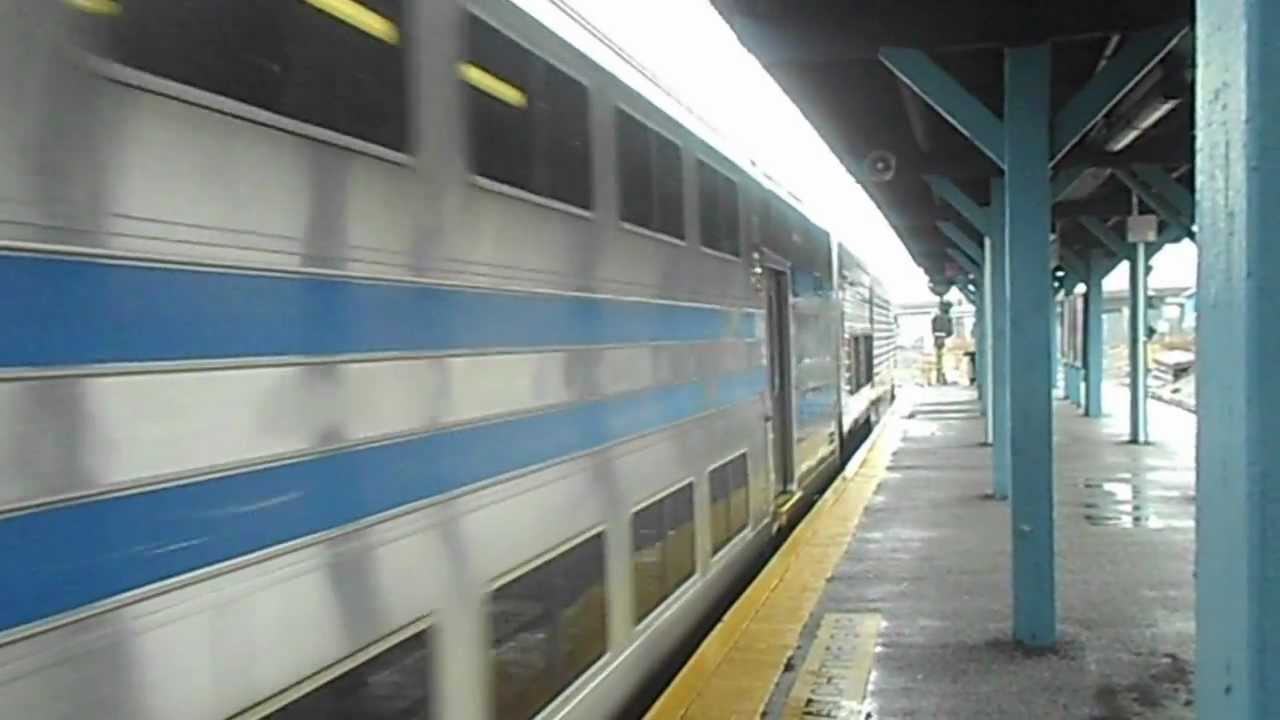 LIRR: C3 Bi-level Car Cab # 5020 with A pushing DE30AC # 417 Arrives at ...
