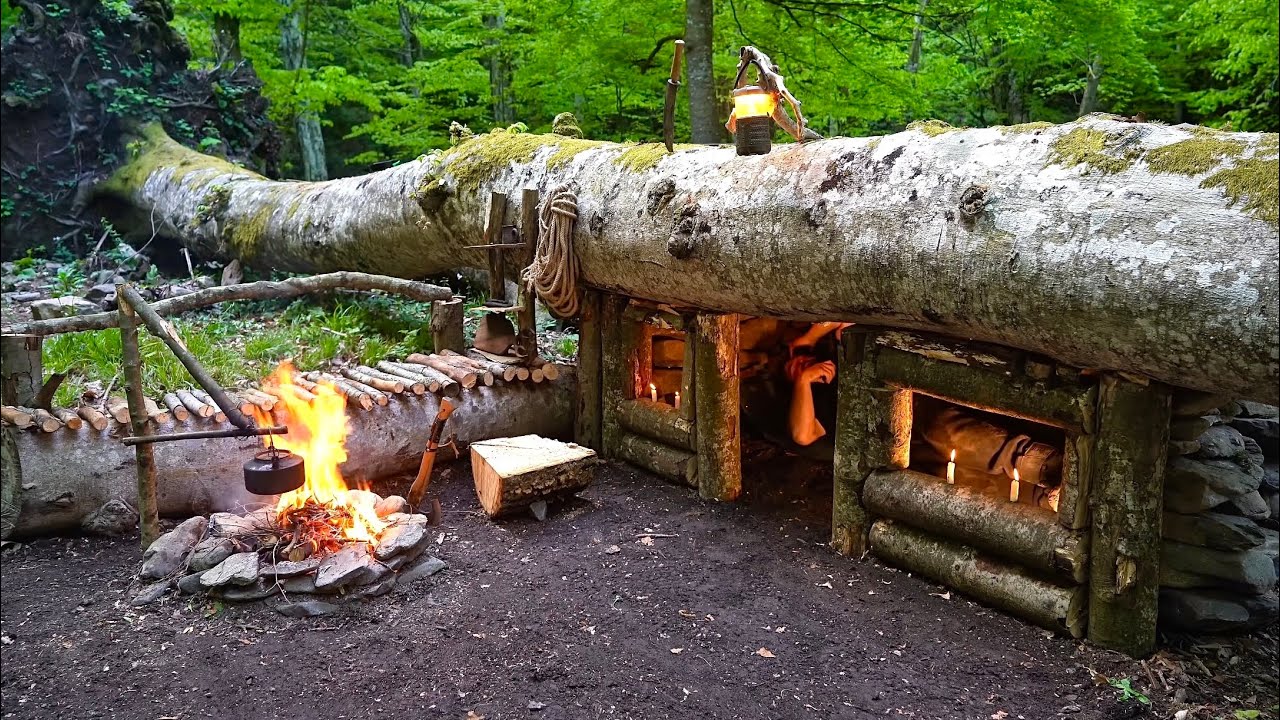 Bushcraft Shelter Camping; Building Secret Survival Dugouts Under ...