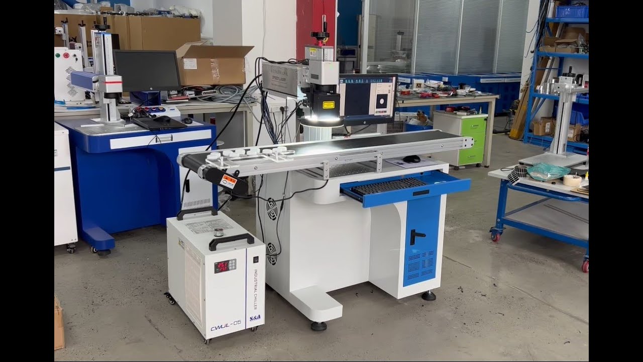 CCD Camera UV Laser Marking machine with conveyor belt - YouTube