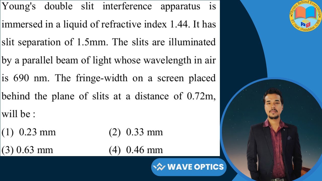 Young's double slit interference apparatus is immersed in a liquid of refractive index 1.44. It ...