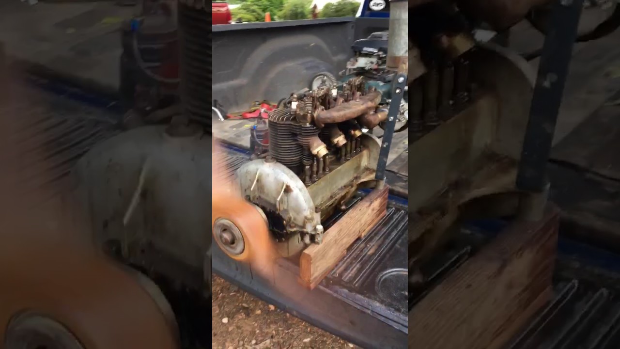 1913 Henderson 4 cylinder plane engine frist run - YouTube