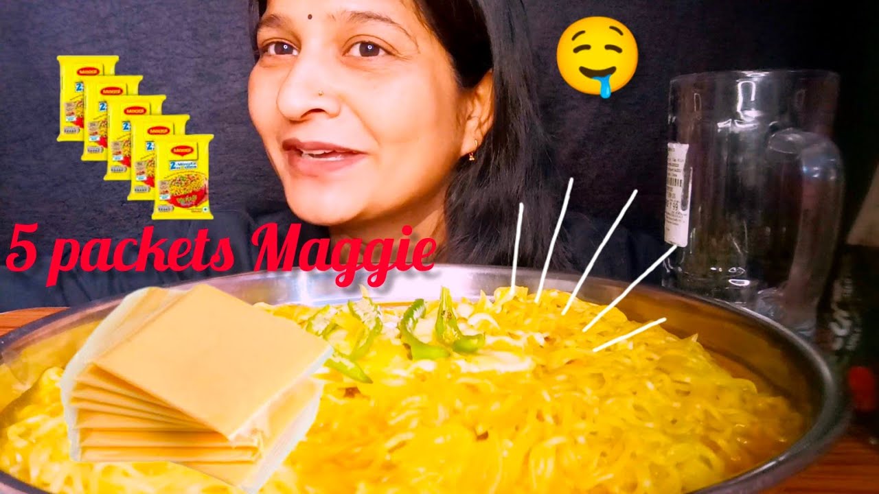 Eating Extra spicy Extra cheese Maggie || Eating 5 packets Maggie ...
