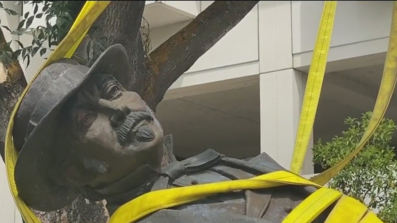 John Sutter Statue Comes Down In Sacramento - YouTube