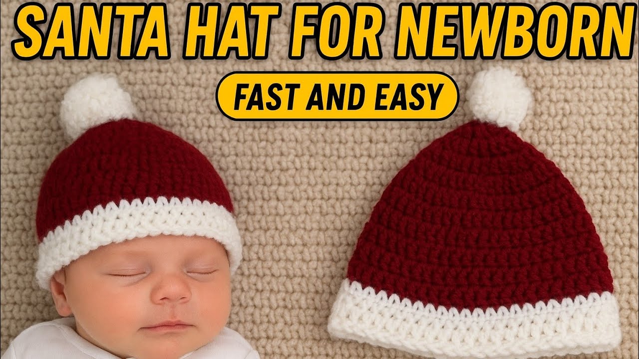 How to Crochet a Baby Santa Hat (Fast & Easy Newborn Tutorial) - YouTube