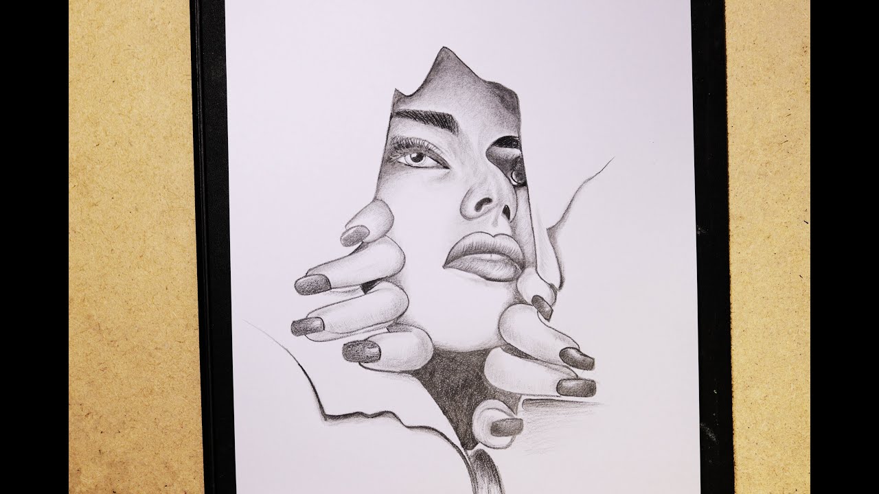 Charcoal Pencil sketch girl 3D drawing || How to draw a girl Step by ...