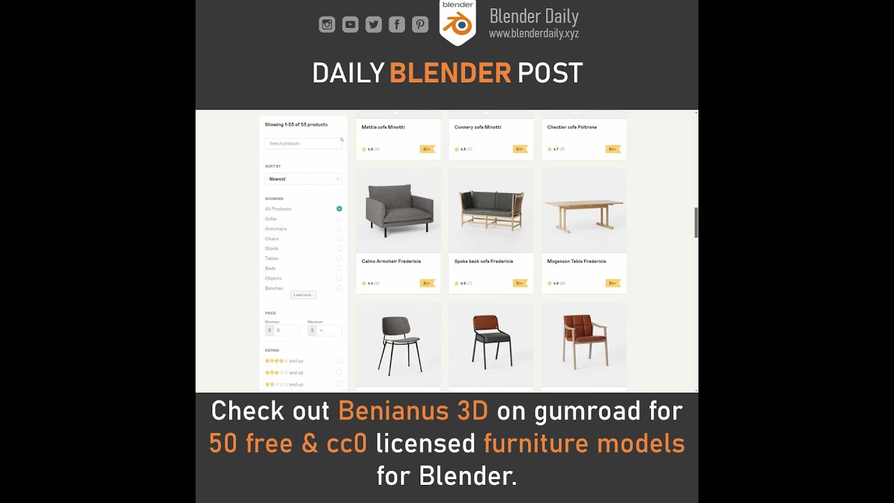Free CC0 Furniture 3d Models for Blender - YouTube