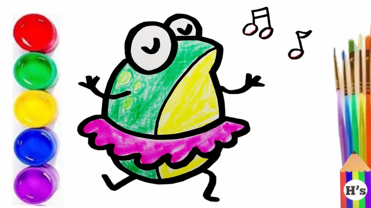 How To Draw and Color a Cute Singing and Dancing Frog | Cara Menggambar ...