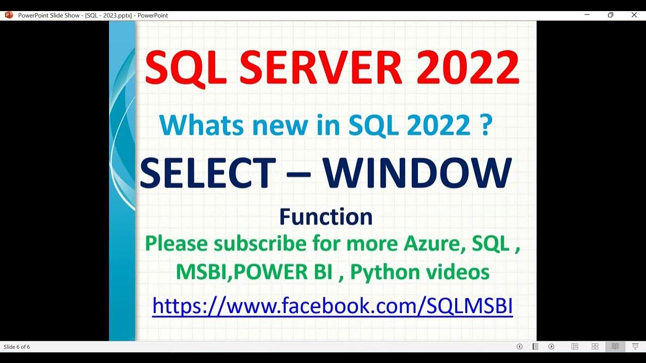 SQL 2022 Tutorials | Select Window Function in SQL | SQL SELECT ...
