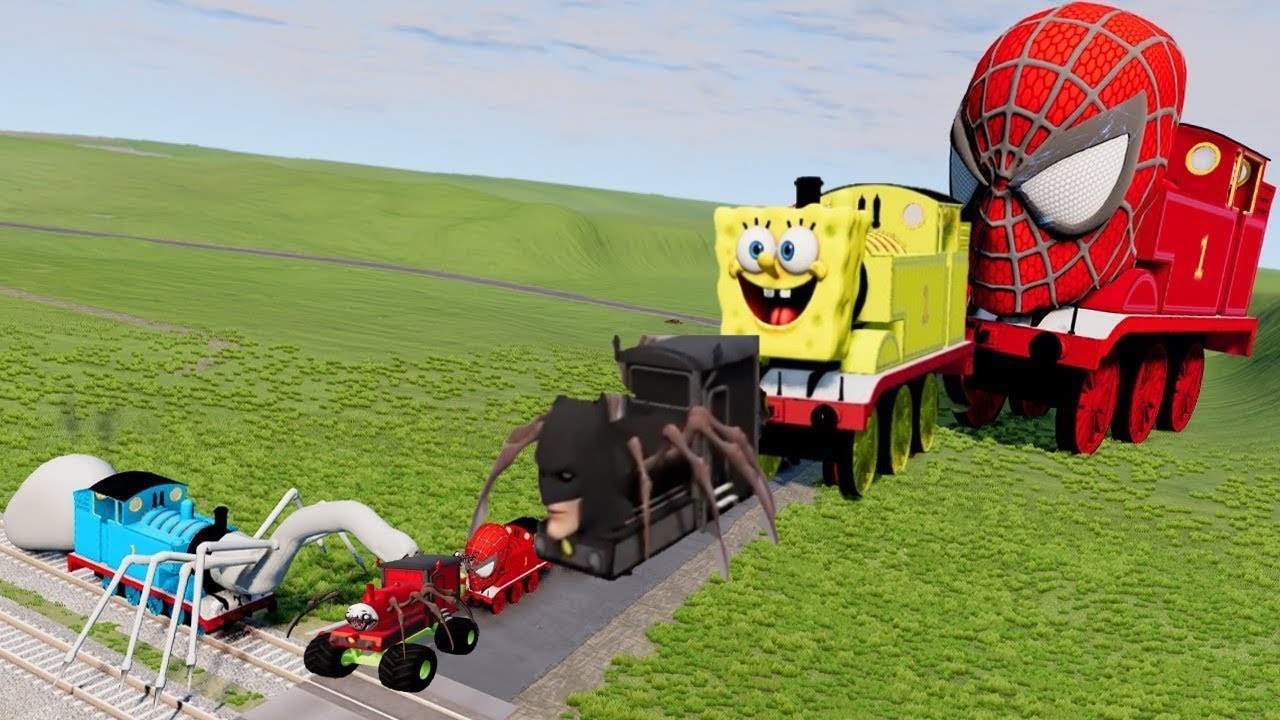 Big & Small Spider Man Batman SpongeBob the Train vs SPIDER Train ...