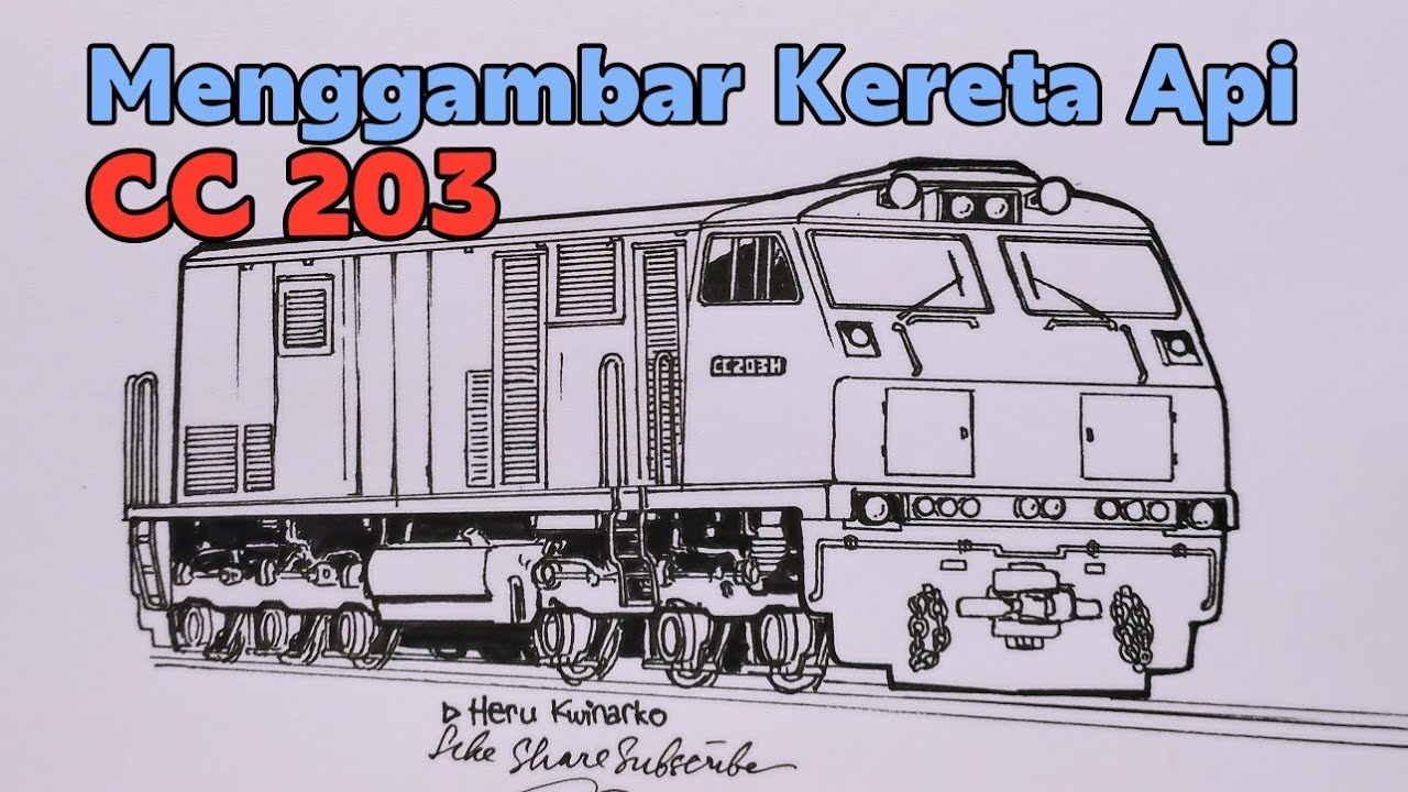 Cara Menggambar Kereta Api, Menggambar Lokomotif CC203 - YouTube
