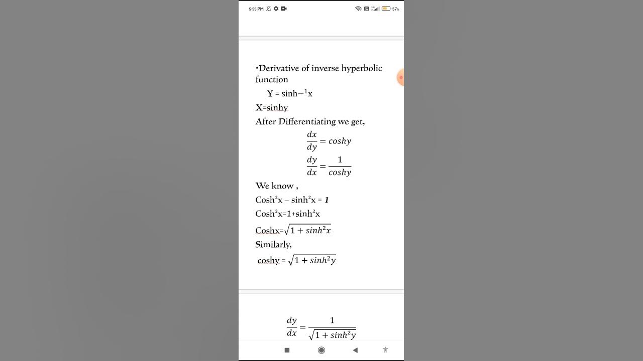 Derivative of inverse hyperbolic function - YouTube