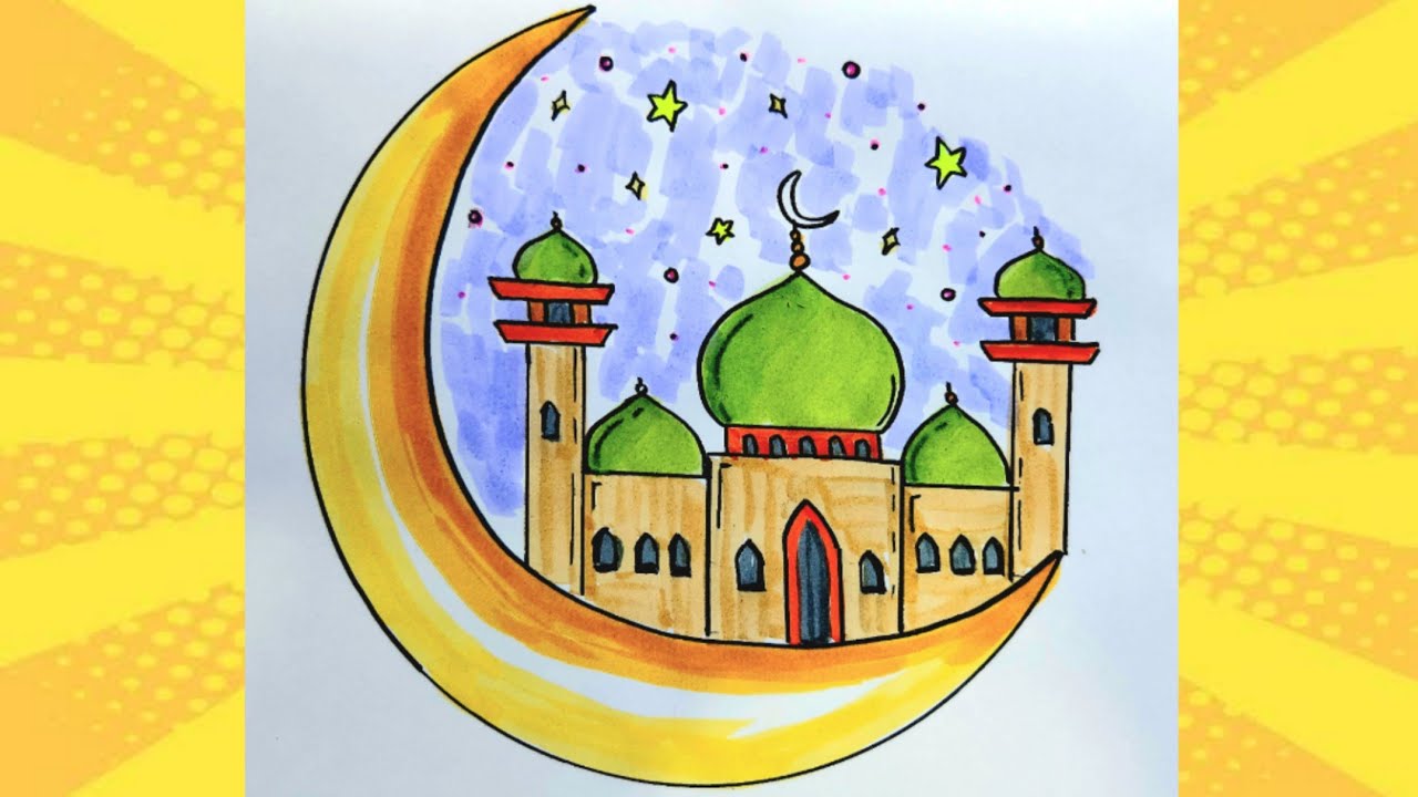 Ramazan Drawing easy / Masjid drawing / How to draw Mosque / Ramadan ...