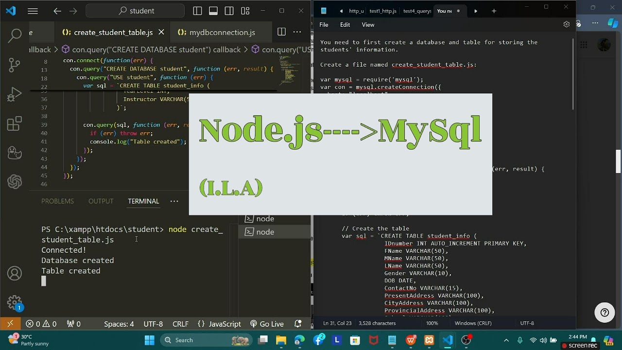 Node js to MySql - YouTube