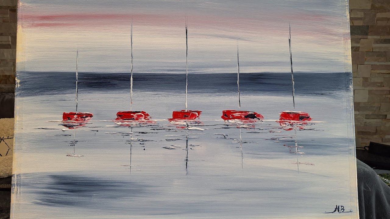 Tableau Peinture Facile Voilier Abstrait Acrylique - YouTube