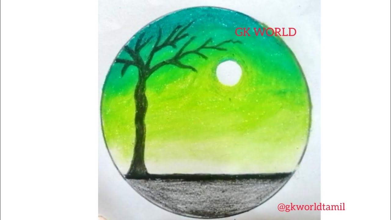 beautiful scenery | circle drawing |oil colour pastel - YouTube