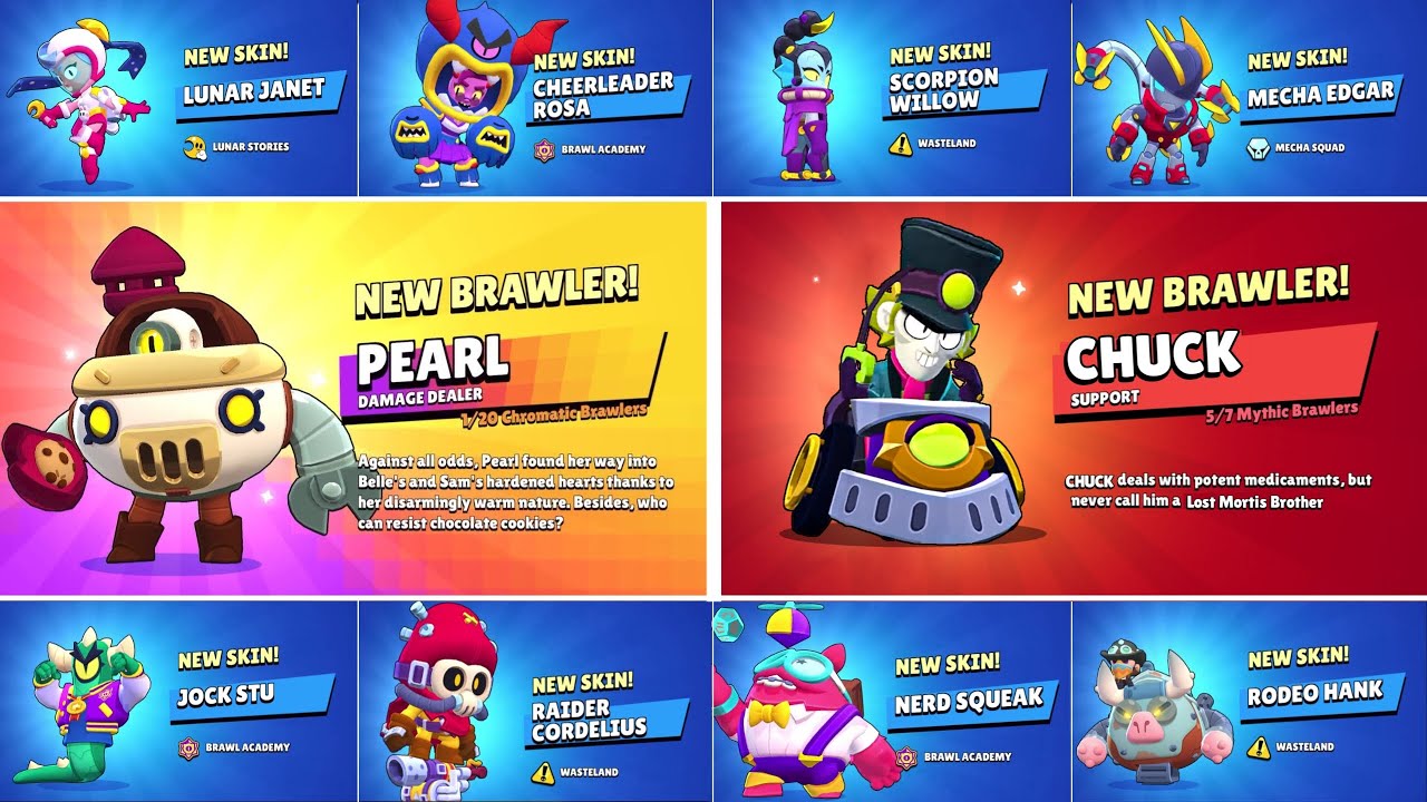 Pearl And Chuck All New Skins Unlocking Animation Brawl Stars Rangerranch Youtube