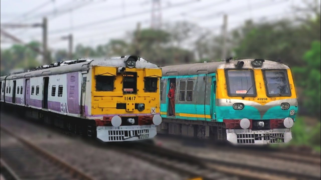 Different model unique colored EMU local trains of Eastern railway ...
