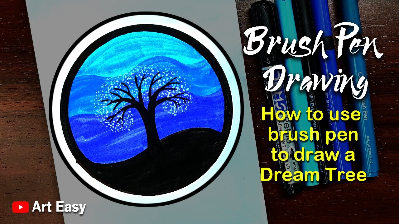 Circle Drawing || How To Draw A Dream Tree Scenery For Beginners ...