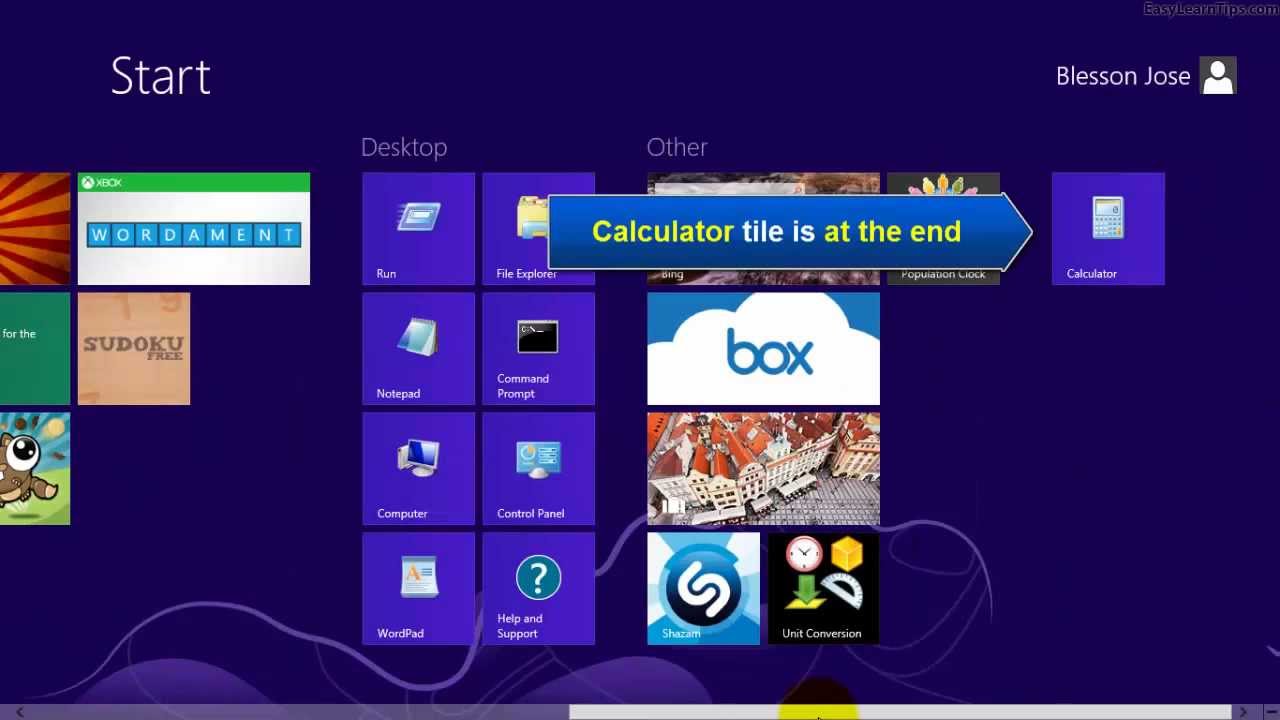 Windows 8 - How to add calculator tile to start screen (using mouse ...