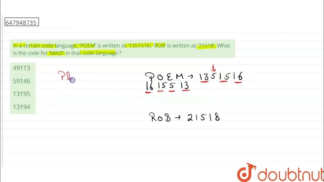 In a certain code language, ‘POEM’ is written as ‘1351516’, ‘ROB’ is ...