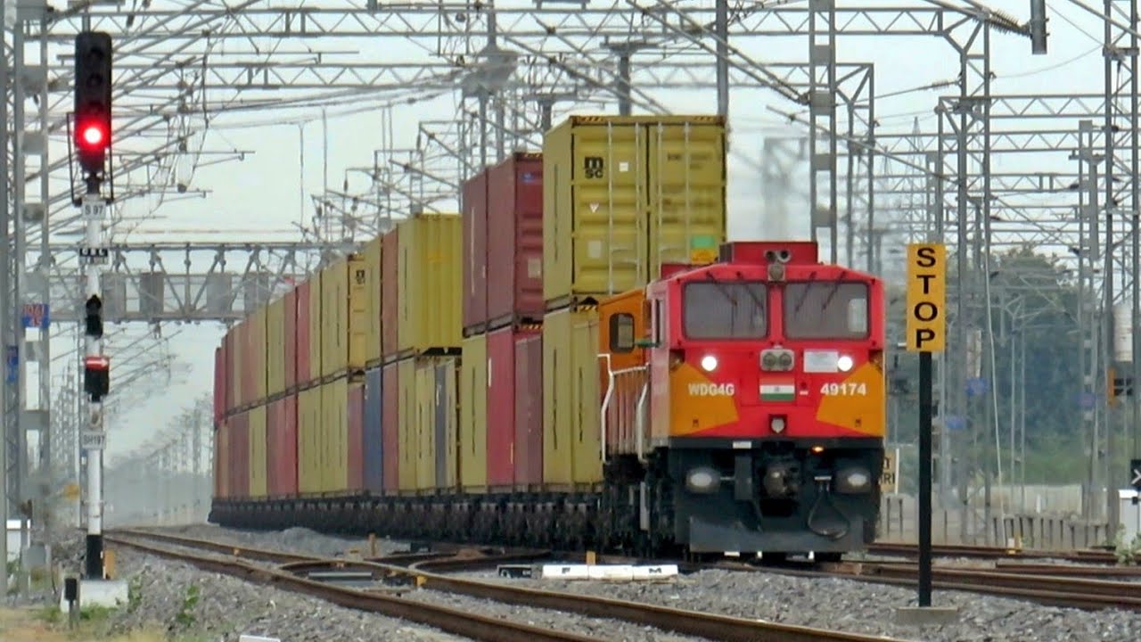 Dangerous Double Stack Container Train with Diesel Locomotive WDG-4G ...
