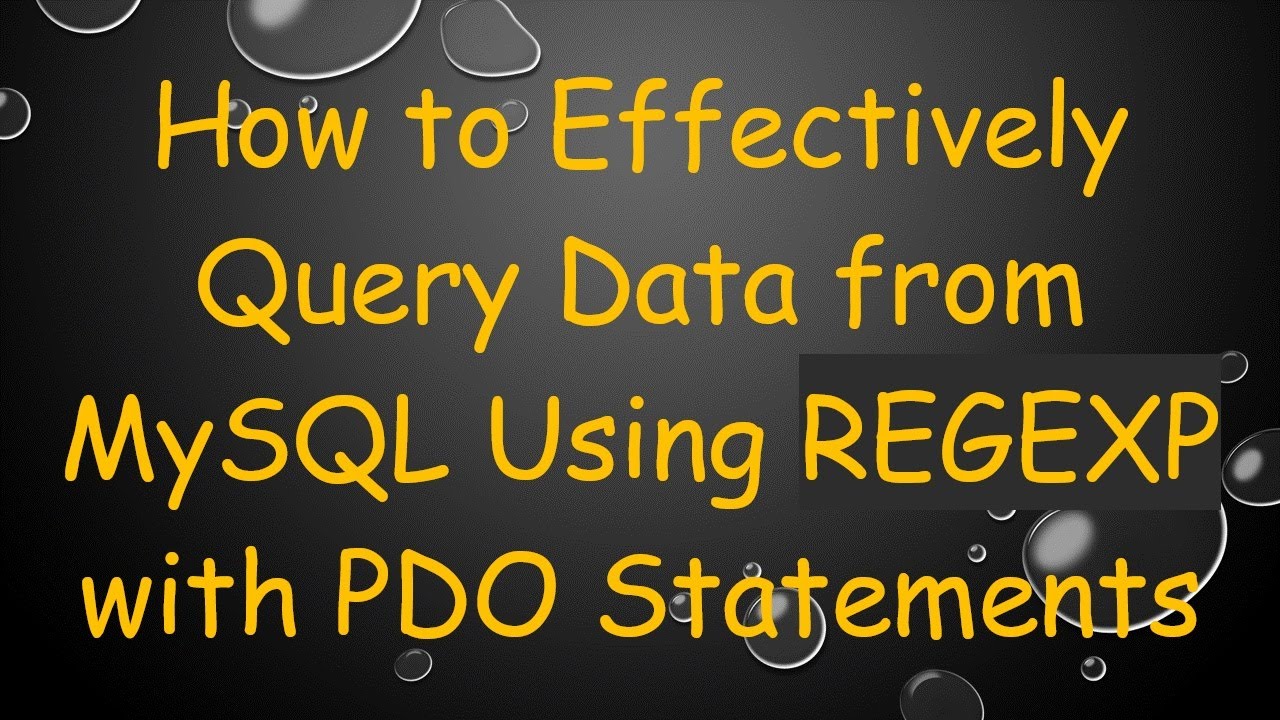How To Effectively Query Data From Mysql Using Regexp With Pdo Statements Youtube