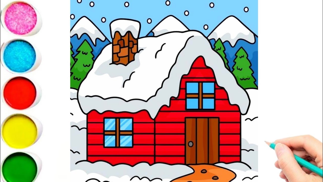 Winter Snowfall Scenery Drawing for beginners | Winter Season Drawing ...