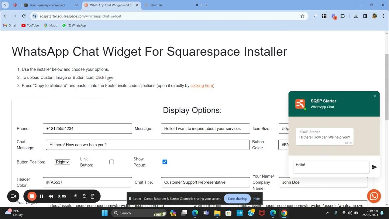 How to Install Whatsapp Chat Widget on Squarespace Website - YouTube