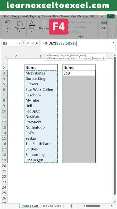 How to Flip Data or Reverse the order of List in Excel#excel - YouTube
