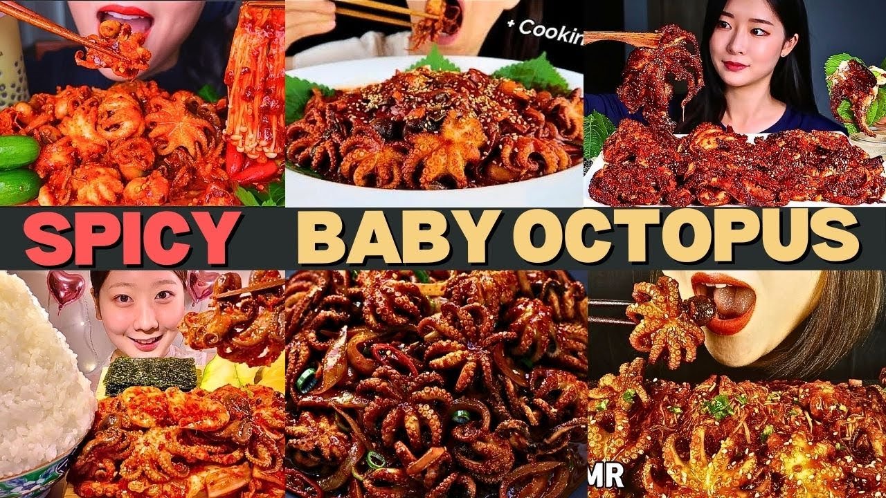 🐙*SPICY BABY OCTOPUS* Mukbang Compilation🌶️ | Intense Seafood Heat ...