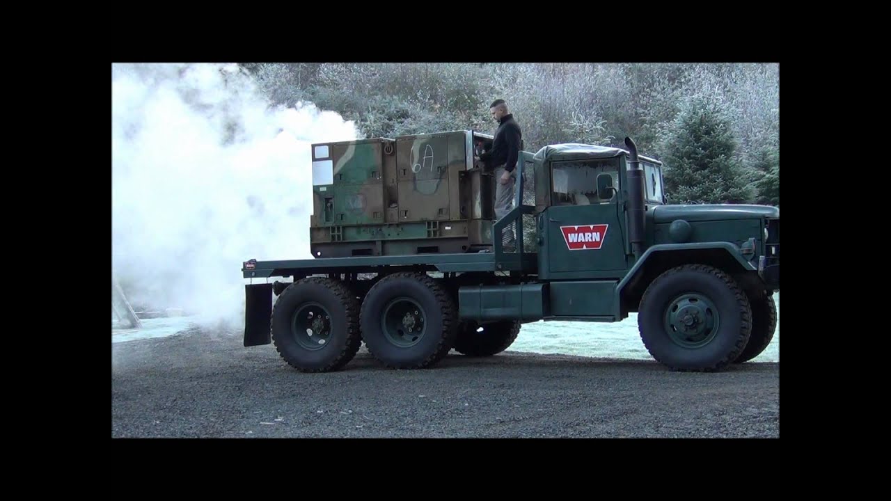 Cold start of an MEP-006a 60kw diesel generator - YouTube