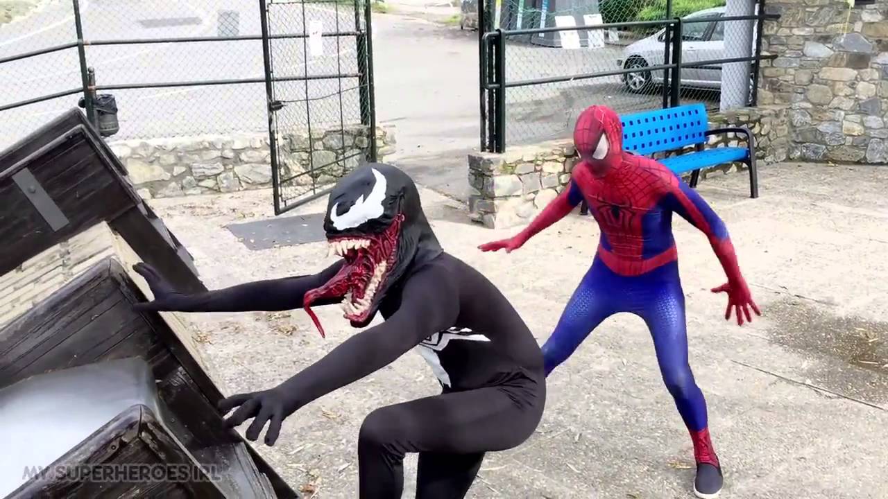 Spiderman PLAYTIME w Venom Real Life FUN Playground Toboggan PARTY ...