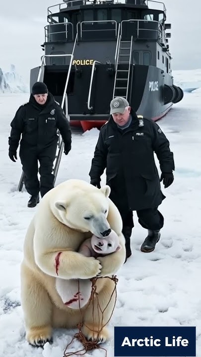 Injured baby polar bear rescued by policemen - YouTube