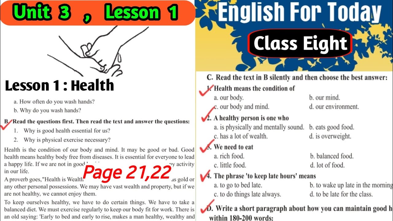 Class 8 english unit 3 lesson 1 2026 | Class eight english page 21 22 ...