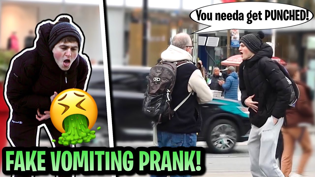 Fake Vomiting on People Prank! (ANGRY MAN WANTED TO FIGHT ME) - YouTube