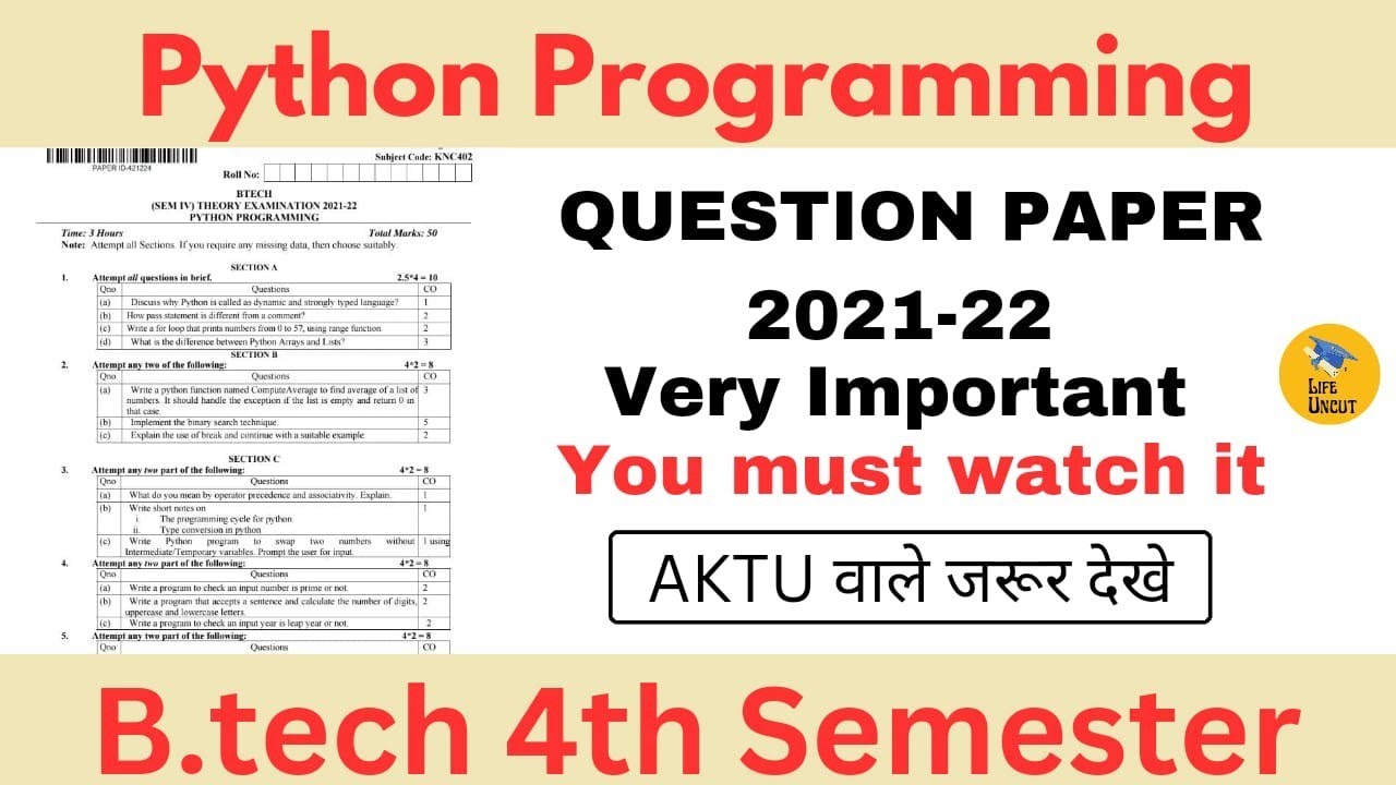 Python Programming Question Paperpython Programming Previous Year 1672