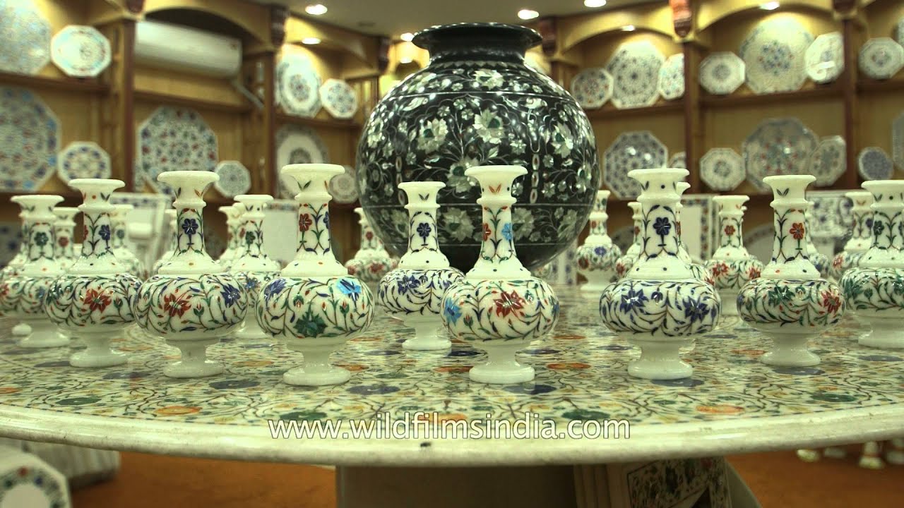 Handcrafted marble inlay products for sale in Agra - YouTube