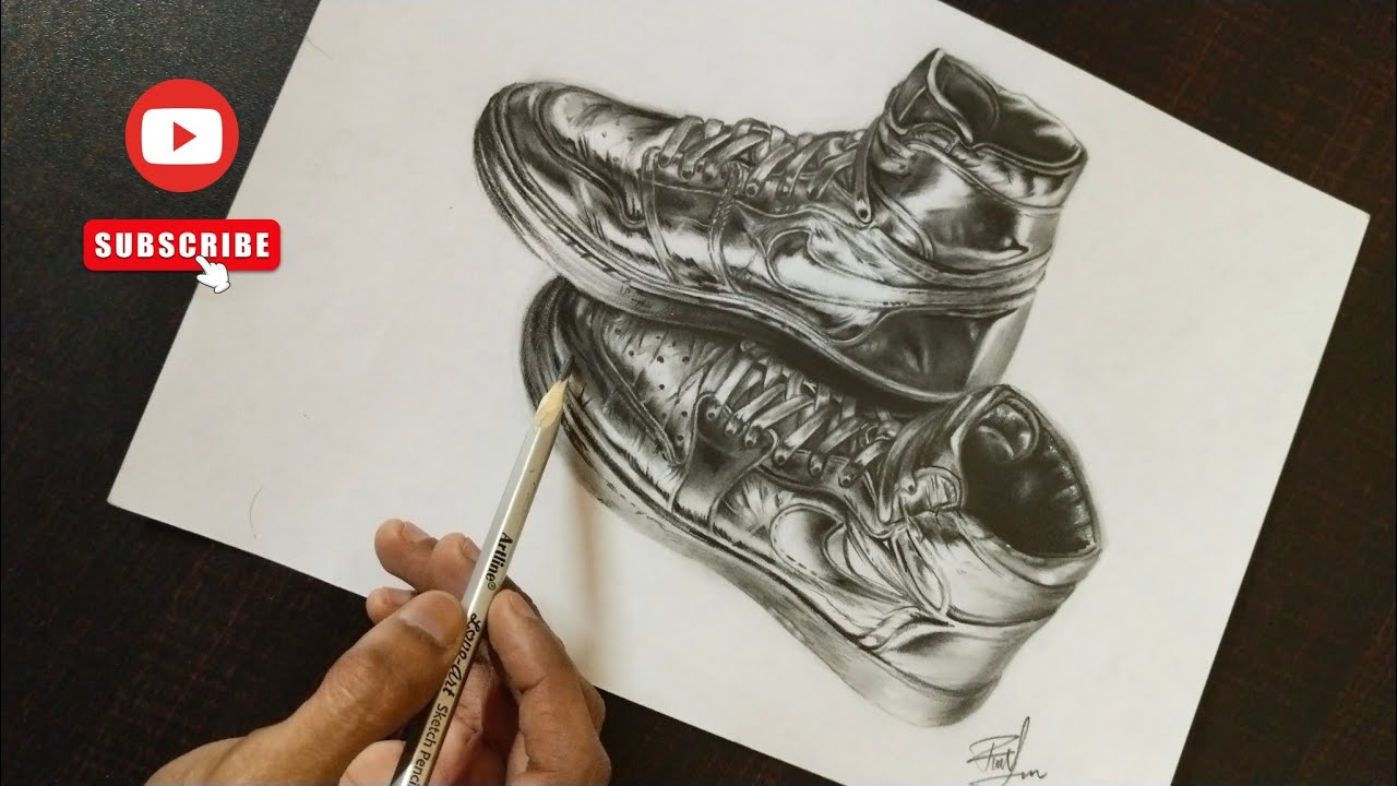 How To Draw Realistic Shoes Drawing 🤐 || Timelapse Shoe Drawing - YouTube