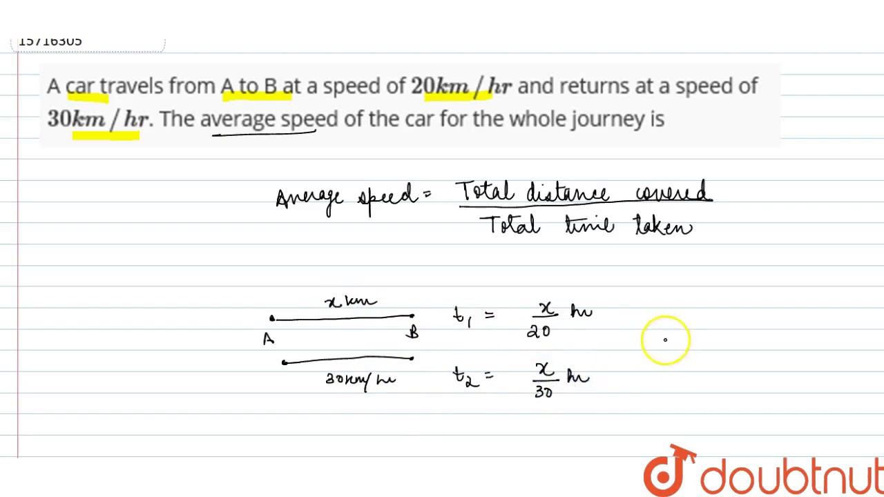 A Car Travels From A To B At A Speed Of 20 Km hr And Returns At A A Car Travels From A To B At A Speed Of 20 Km hr And Returns At A