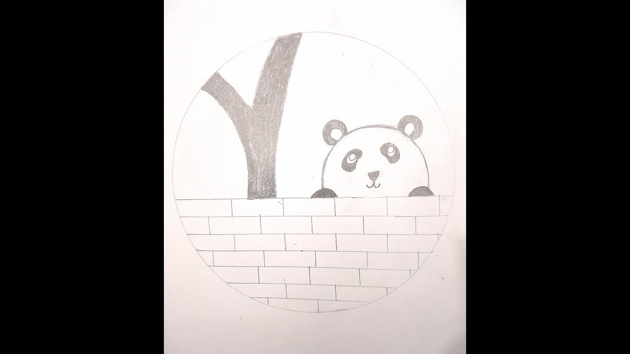 🎨 How to Draw a Cute Panda Peeking Over a Wall | Easy Pencil Sketch for ...