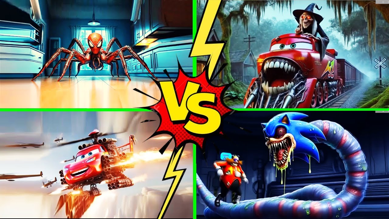 PANDA.EXE vs MCQUEEN CROCODILE vs PACMAN.EXE vs Tow Mater Head Eater ...