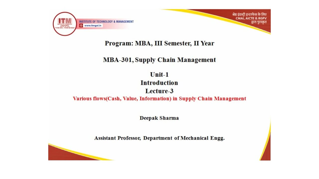MBA-301 Supply Chain management Lecture-3(Various Flows in SCM) MBA III ...