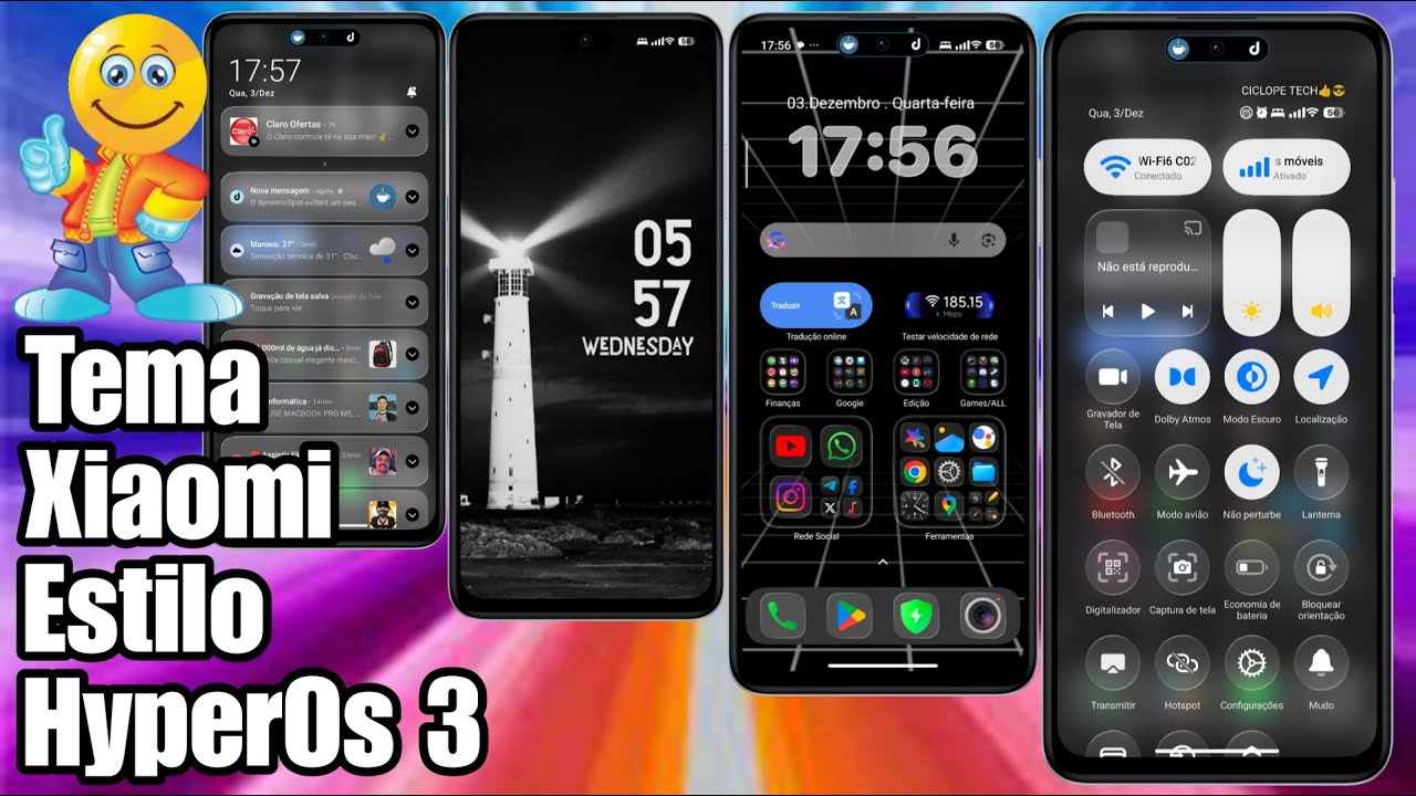 🔥 Lançamento! Tema Xiaomi Estilo Dark HyperOs 3 Ícones e Control Center ...