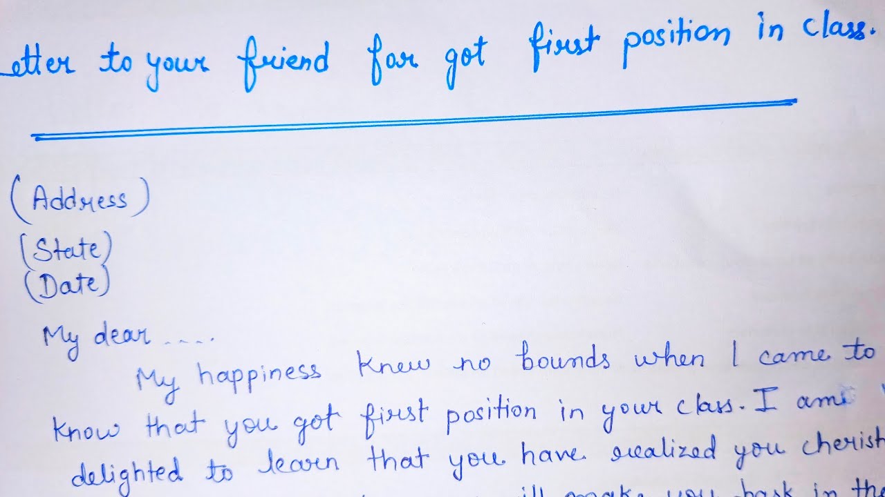 letter to your friend for got first position in class#letter - YouTube